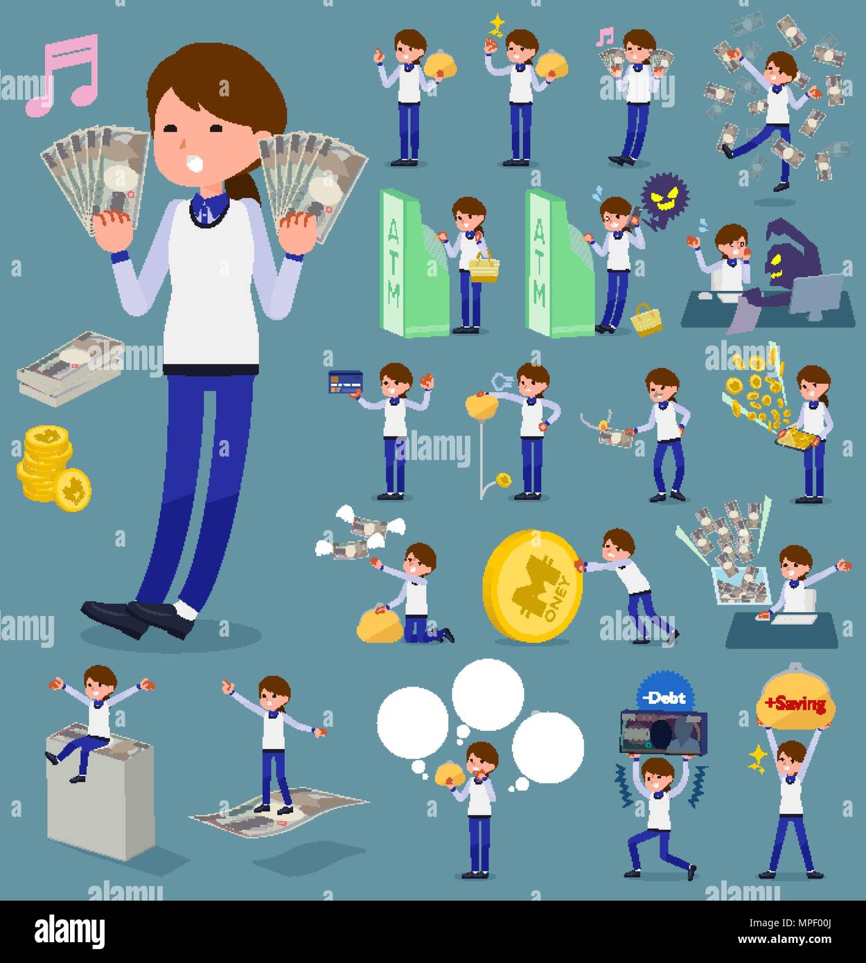 flat type Store staff Blue uniform women money Stock Vector Image & Art ...