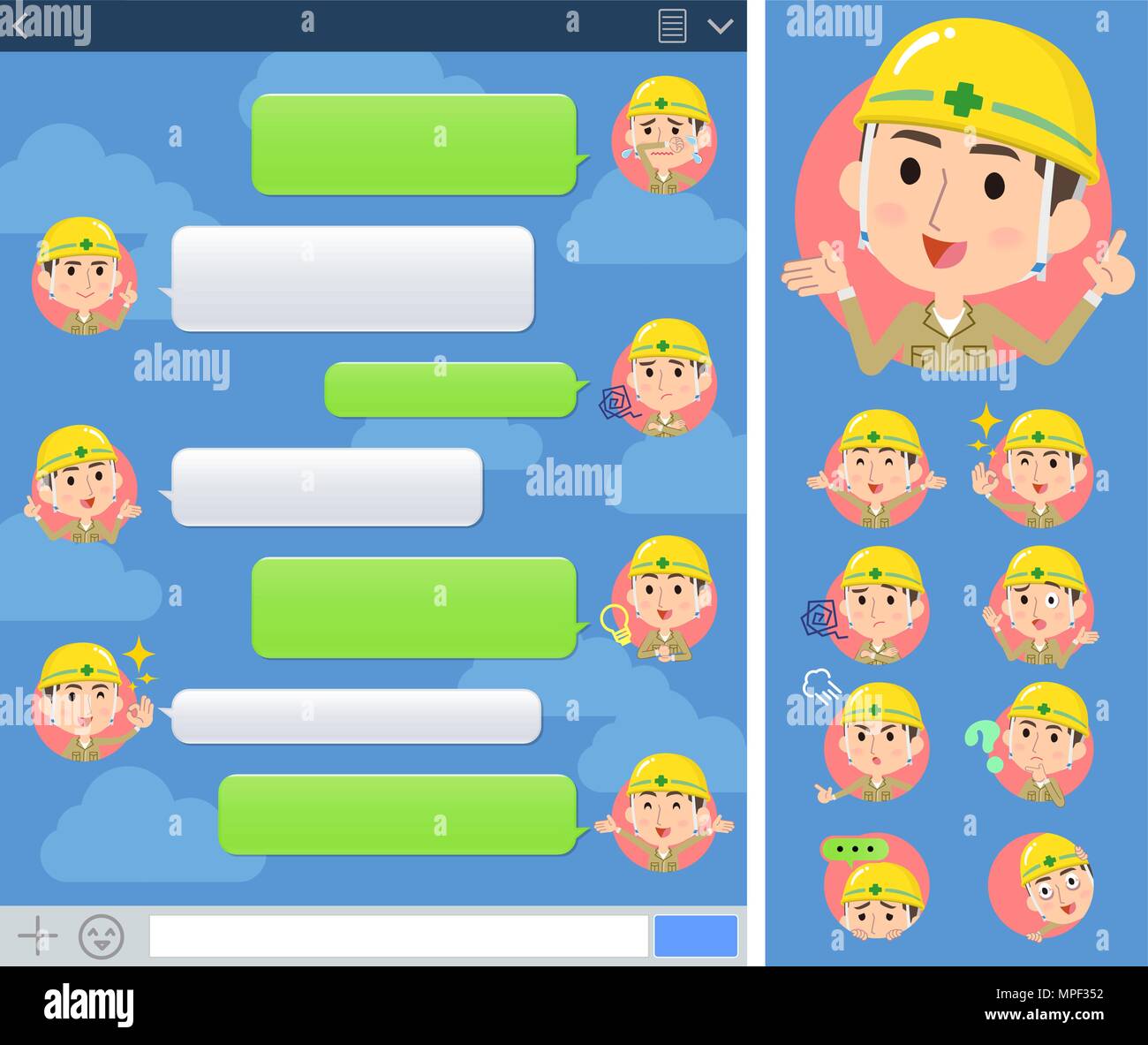 Set of various poses of helmet construction worker man sns window Stock ...