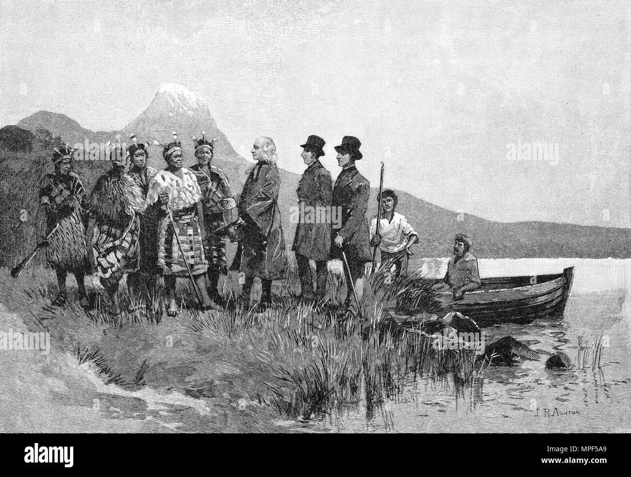 Engraving of the Rev Samuel Marsden arriving to spread the Anglican ...