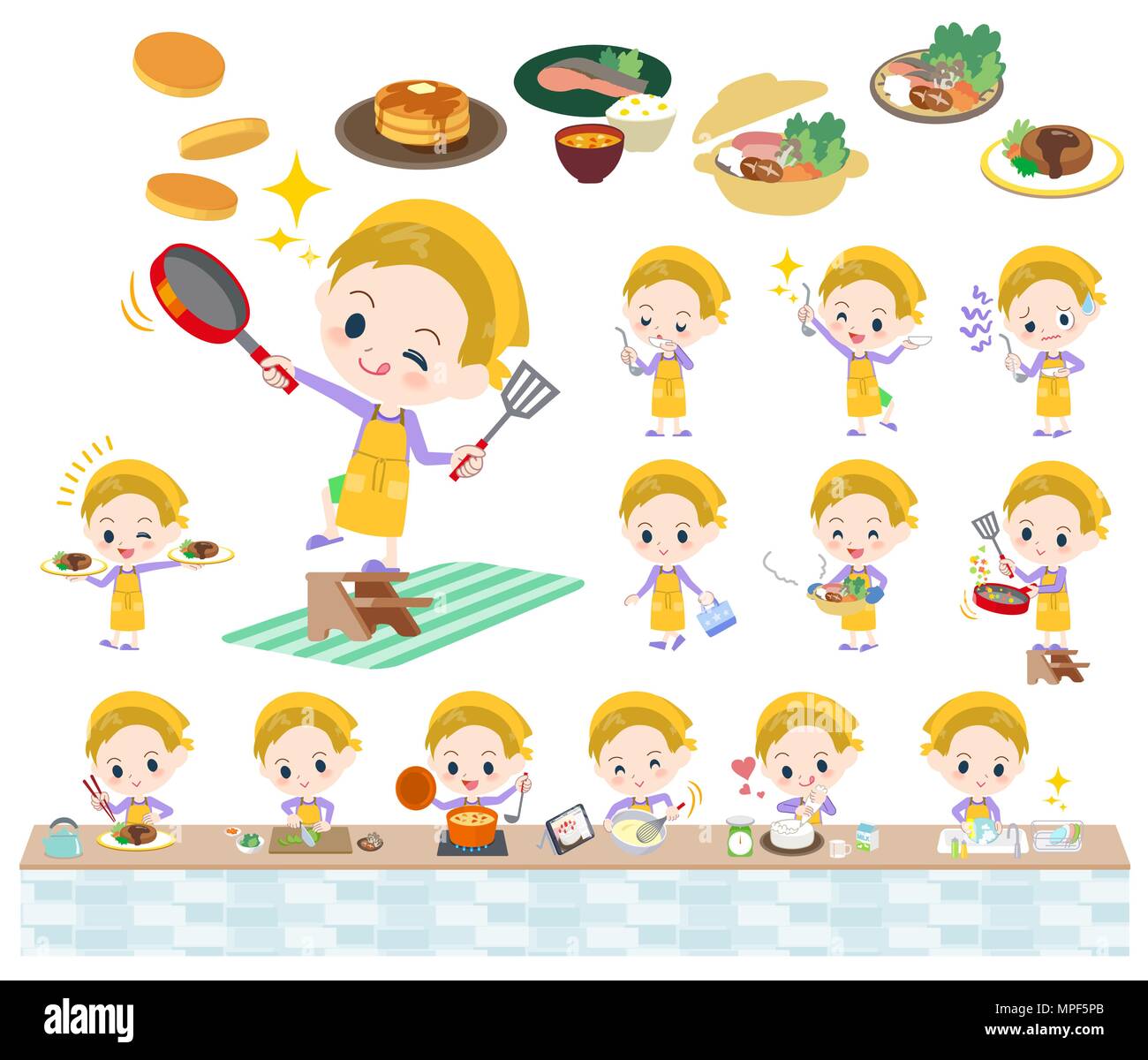 Set of various poses of blond hair boy cooking Stock Vector Image & Art ...