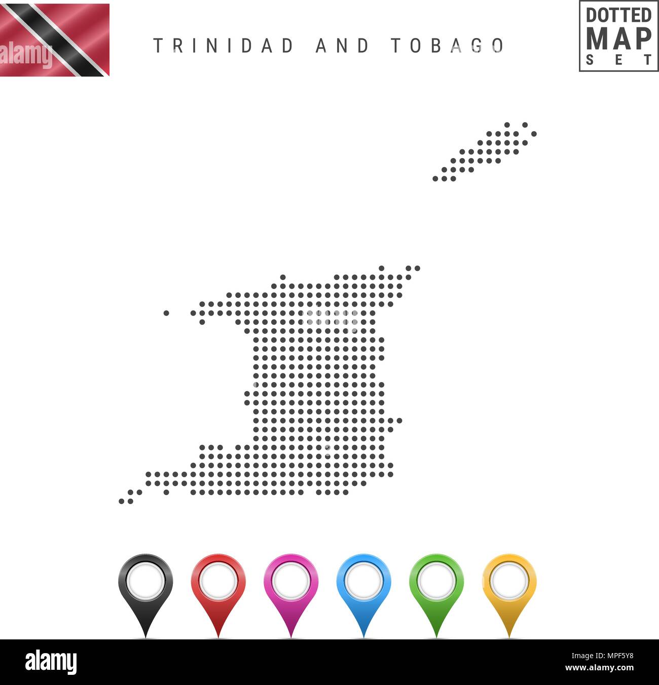 Vector Dotted Map of Trinidad and Tobago. Silhouette of Trinidad and Tobago. Flag of Trinidad ...