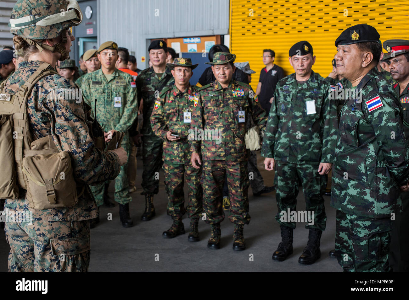 U.S. Marine Corps 1st Lt. Kellie Darmody, Combat Logistics Battalion 4, explains the procedures ...