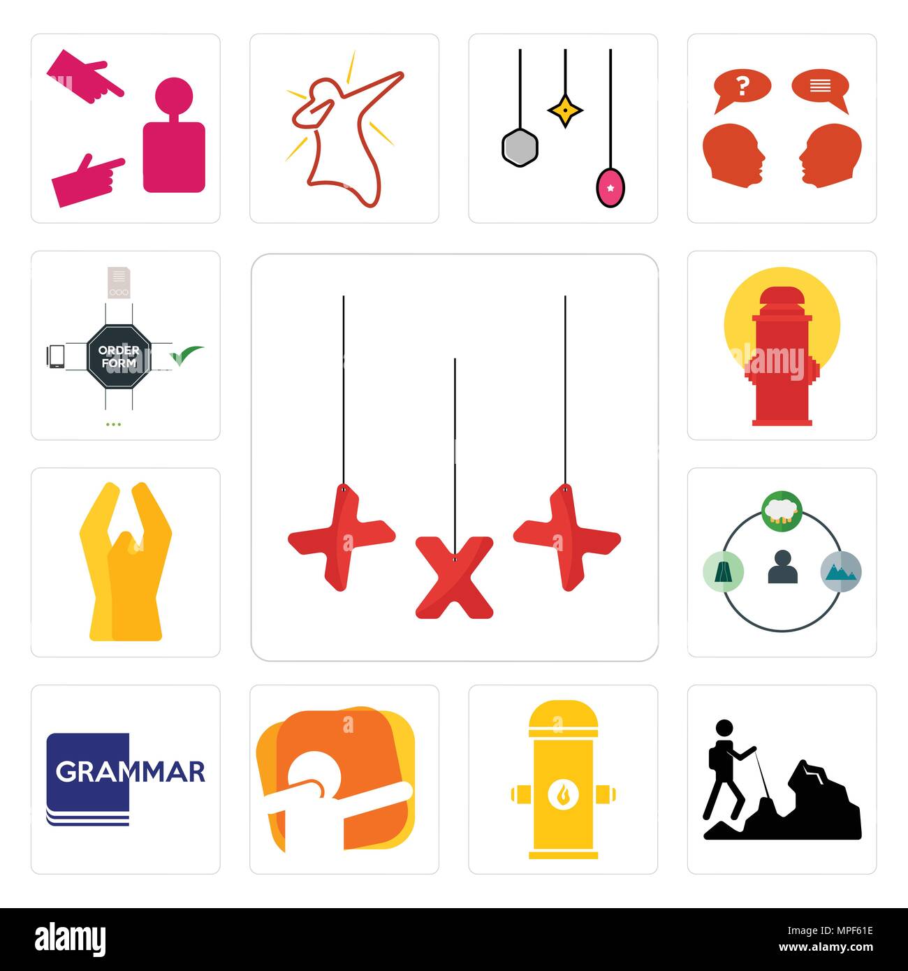 Set Of 13 simple editable icons such as xxx, hiker, fire hydrant, dab ...