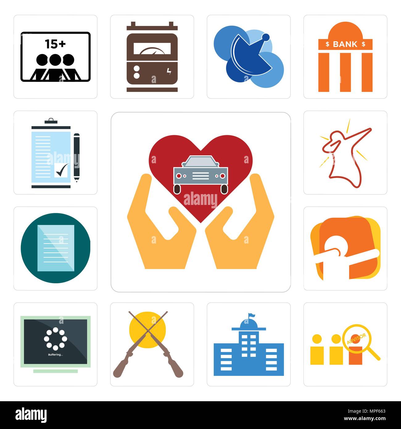 Set Of 13 simple editable icons such as car dealer, advisor, municipal ...