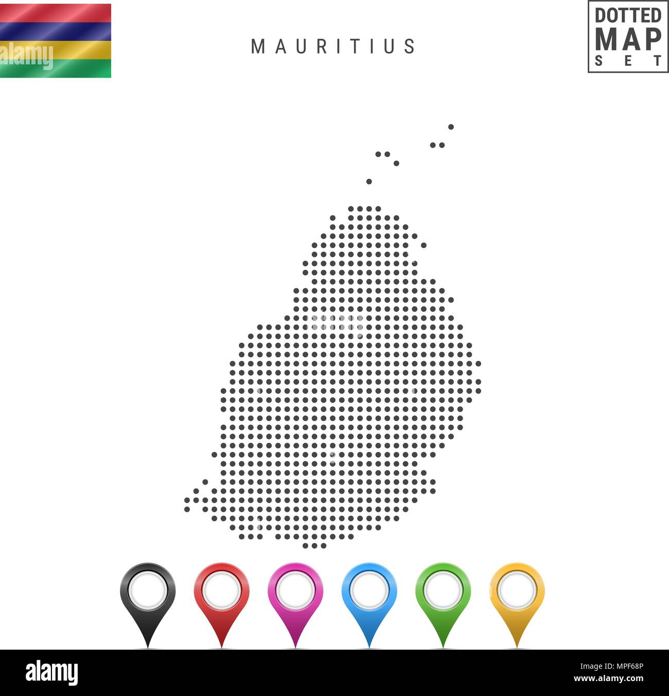 Vector Dotted Map of Mauritius. Simple Silhouette of Mauritius. The National Flag of Mauritius ...