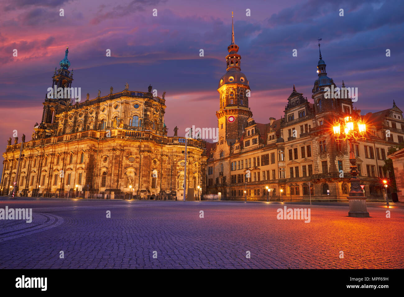 Dresden sunset Residenzschloss and Hofkirche buildings in Germany Stock ...