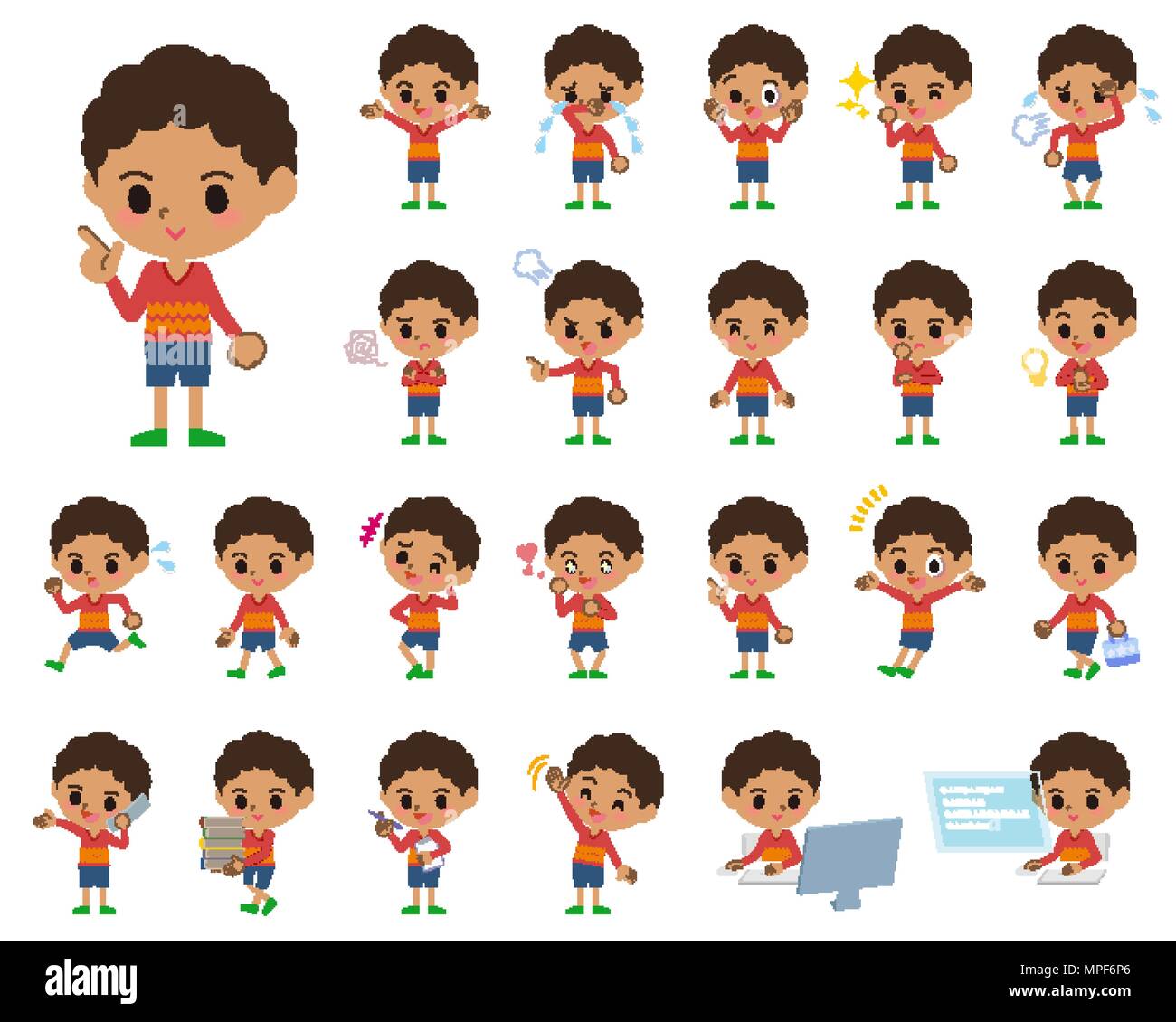 Set of various poses of perm hair boy 1 Stock Vector Image & Art - Alamy
