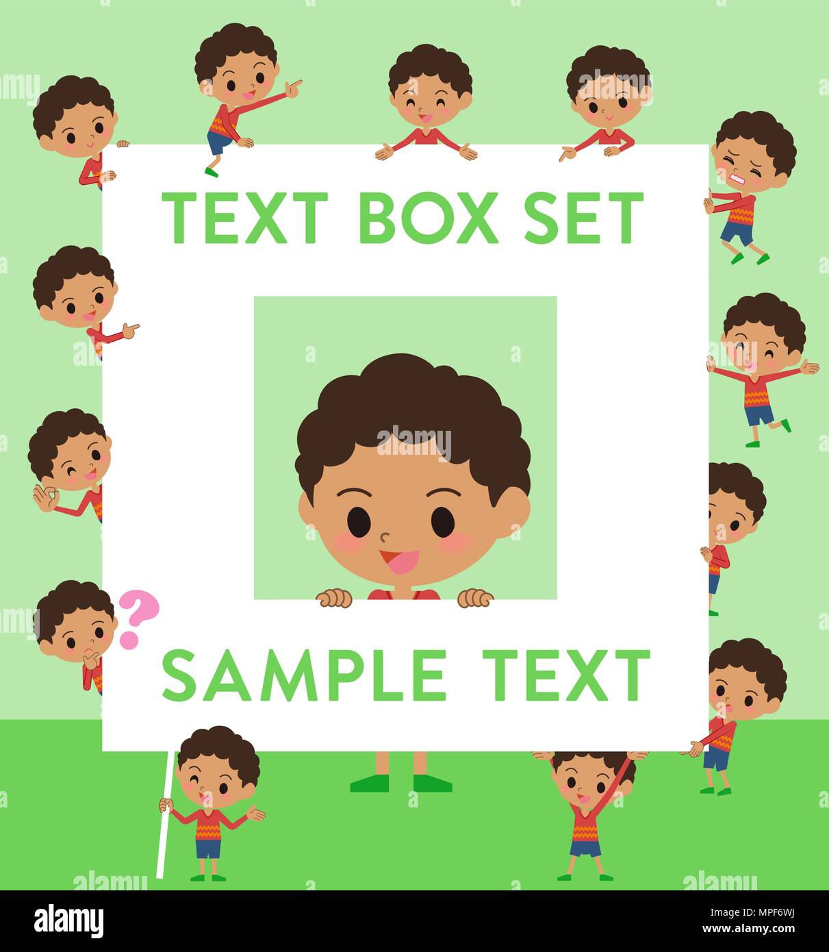 Set of various poses of perm hair boy text box Stock Vector Image & Art ...