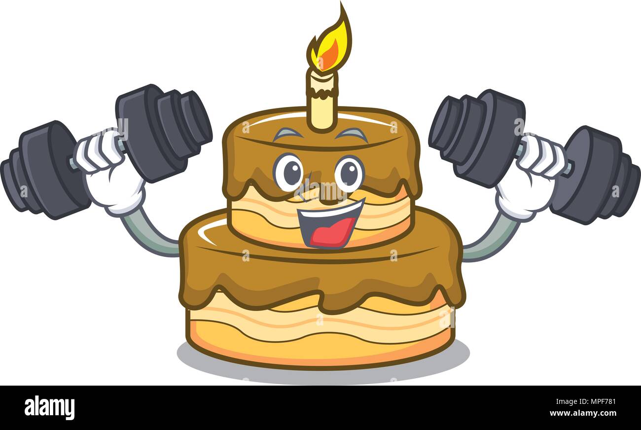 Fitness birthday cake character cartoon vector illustration Stock ...