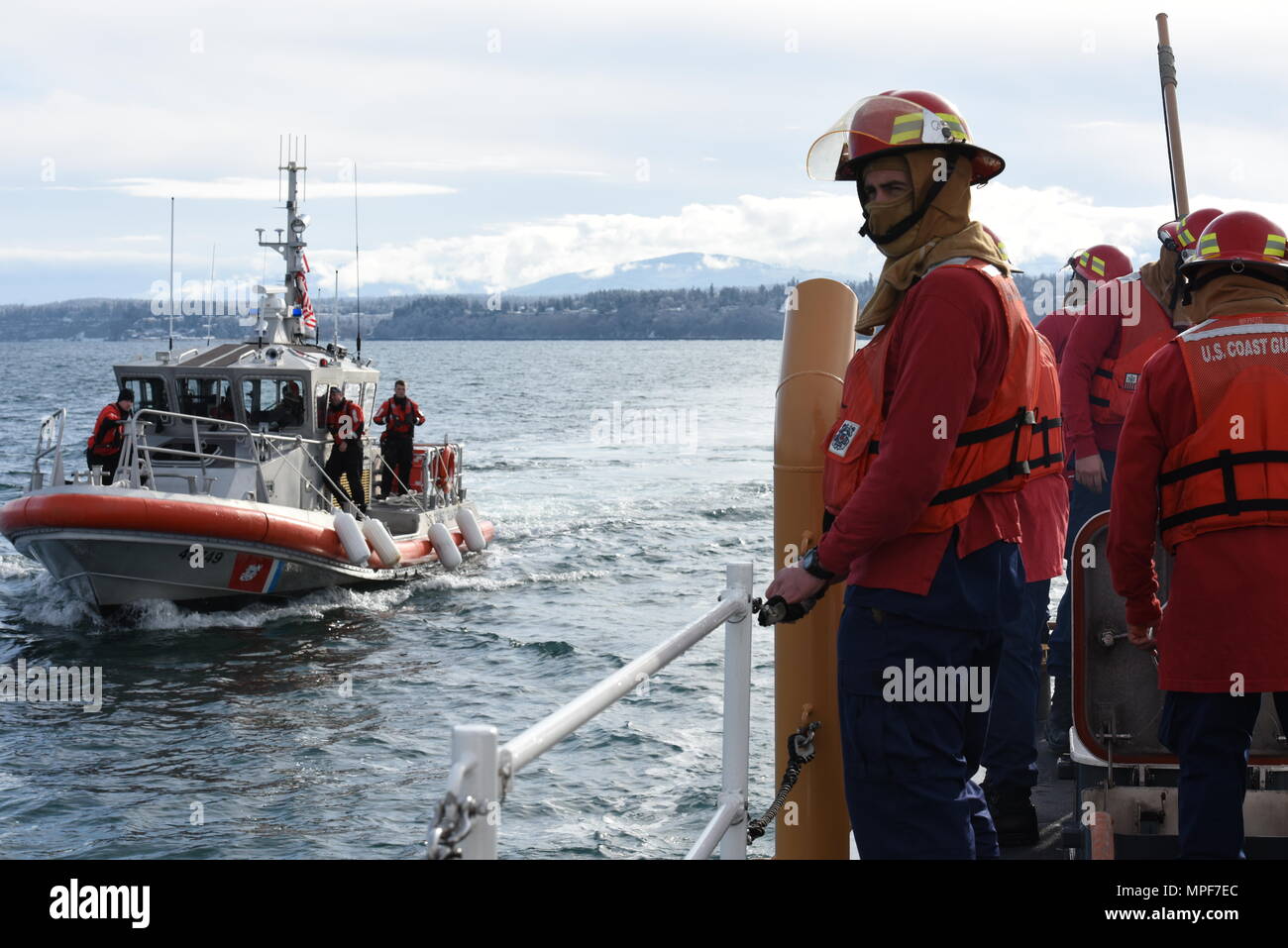 A Coast Guard Station Port Angeles crew aboard a 45-foot Response Boat ...