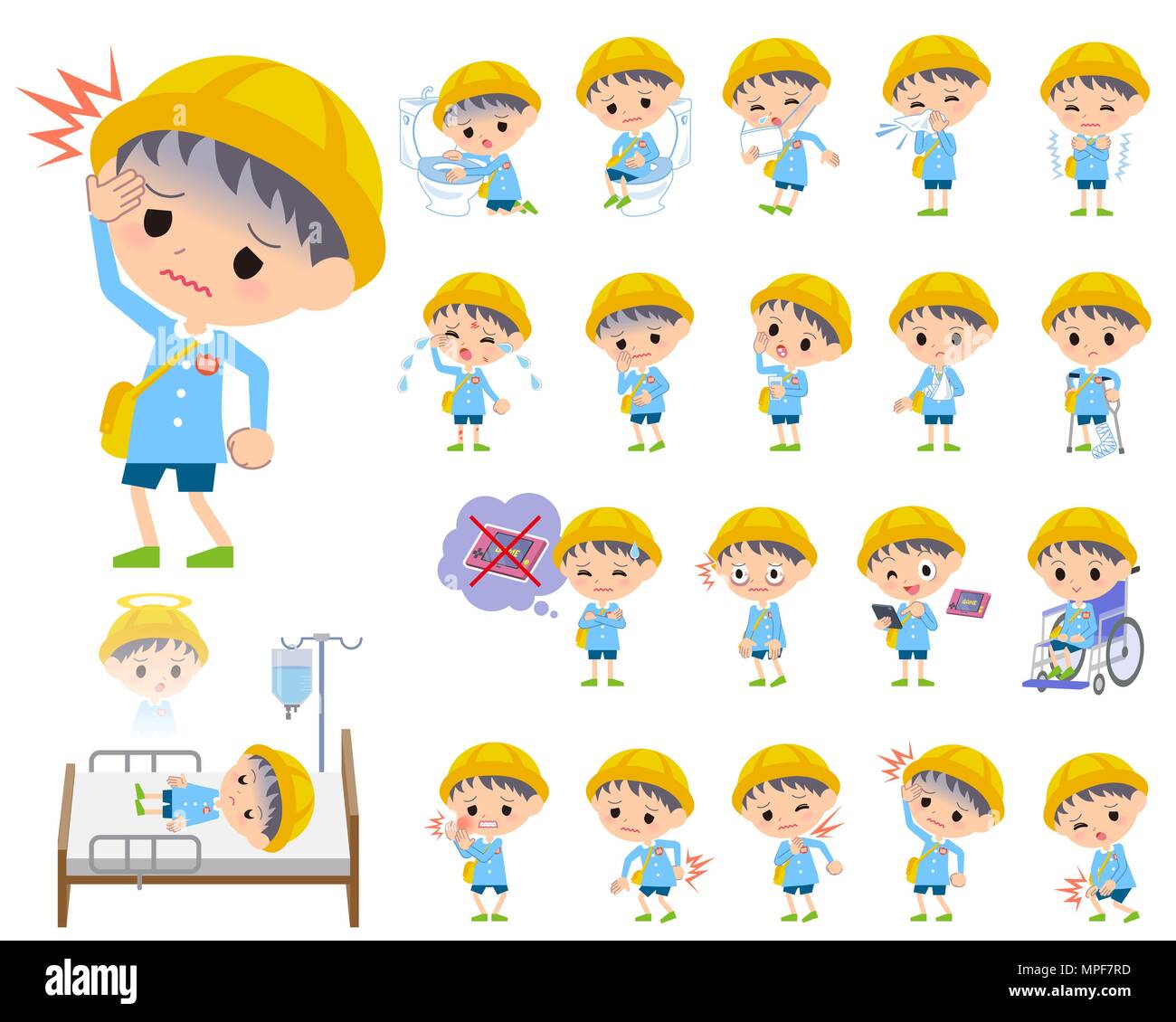 Set of various poses of Nursery school boy About the sickness Stock ...