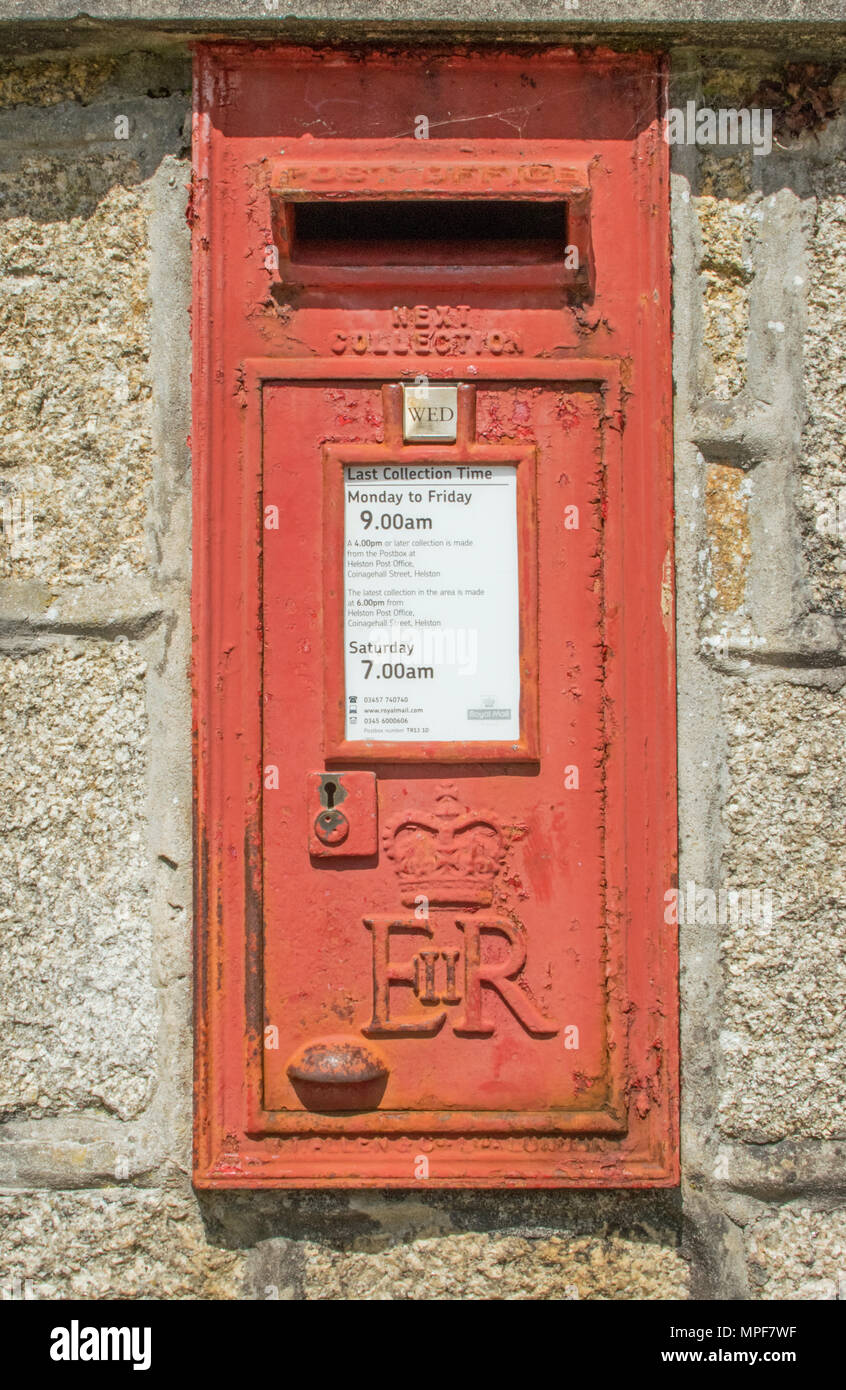 Red Post Box, Helston, Cornwall UK Stock Photo - Alamy