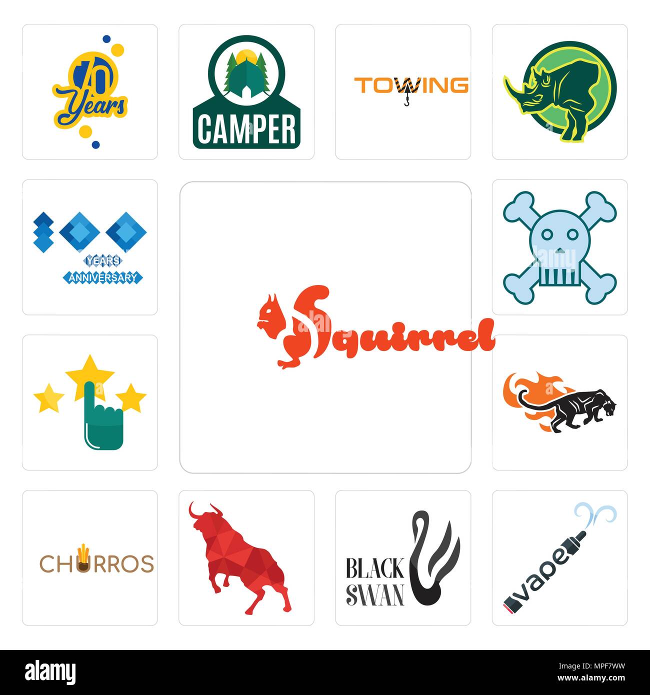 Set Of 13 simple editable icons such as squirrel, vape, black swan ...