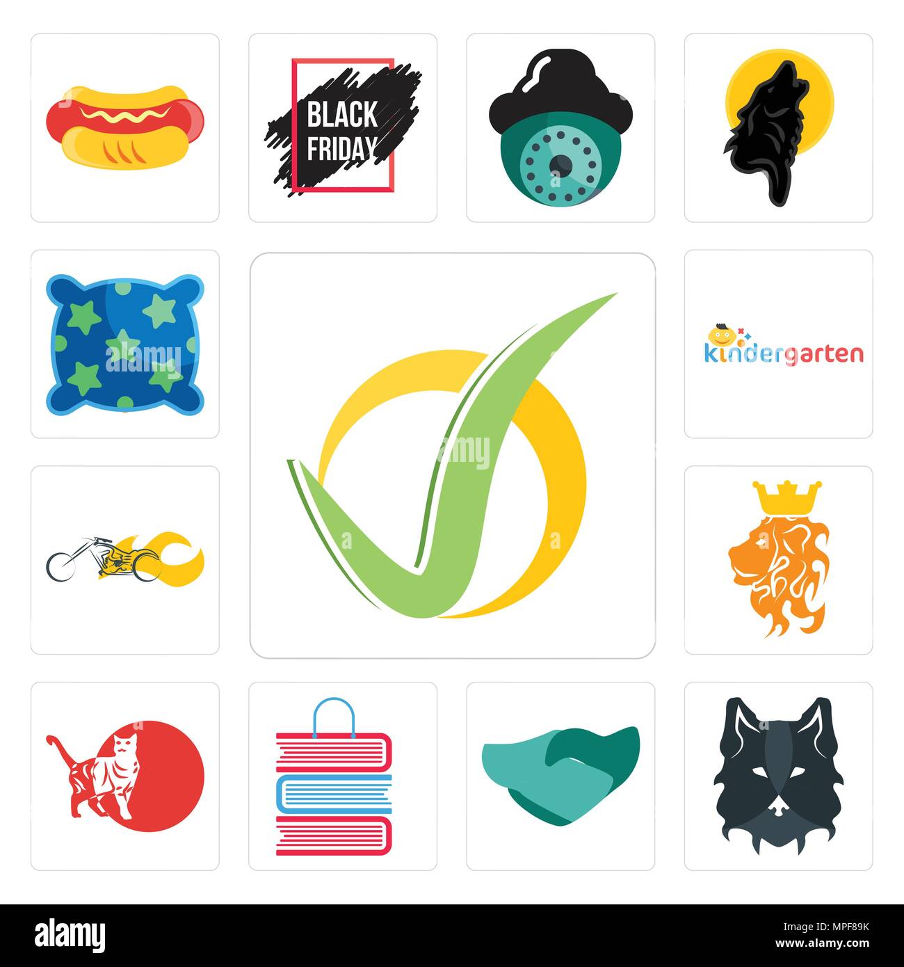 Set Of 13 simple editable icons such as checkmark, wolf face, hand ...