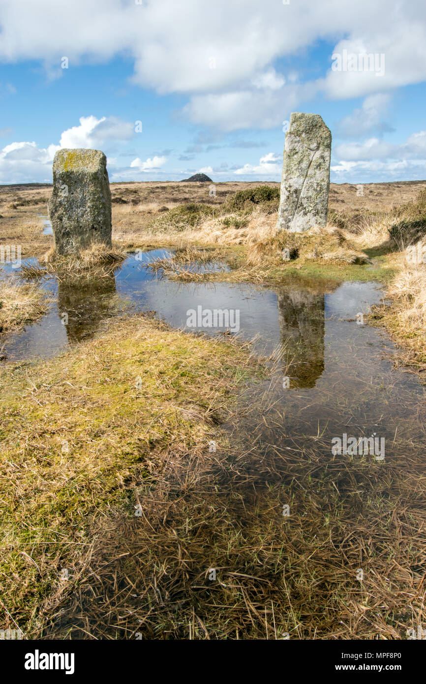 Stones at the Nine Maidens or Boskednan Stone Circle, Penwith Moors ...
