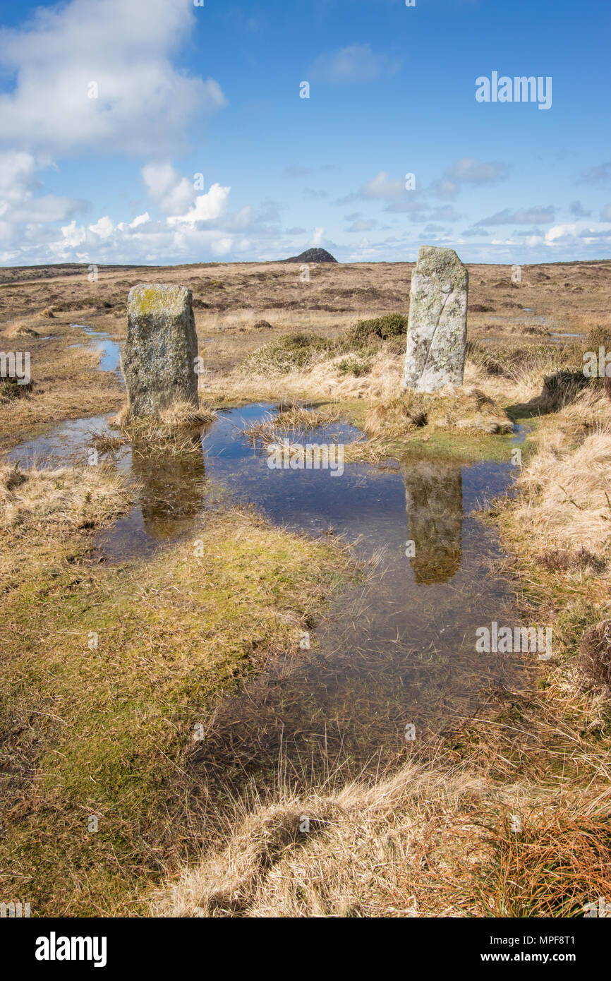 Stones at the Nine Maidens or Boskednan Stone Circle, Penwith Moors ...