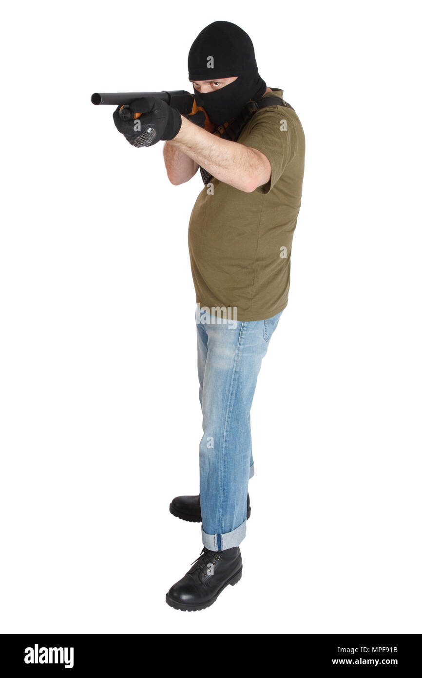 robber in black mask with shotgun isolated Stock Photo - Alamy