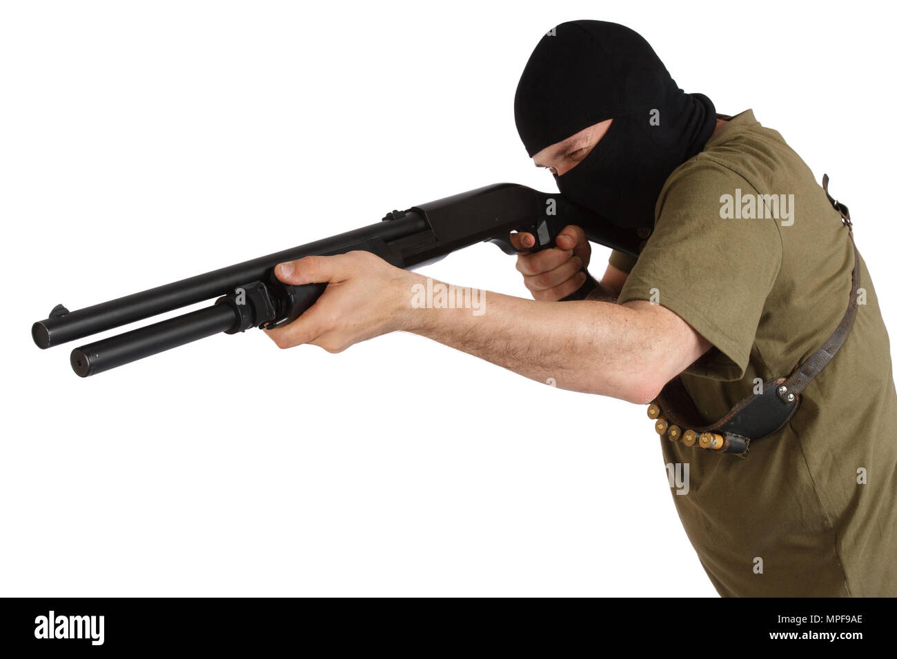 robber in black mask with shotgun isolated Stock Photo - Alamy
