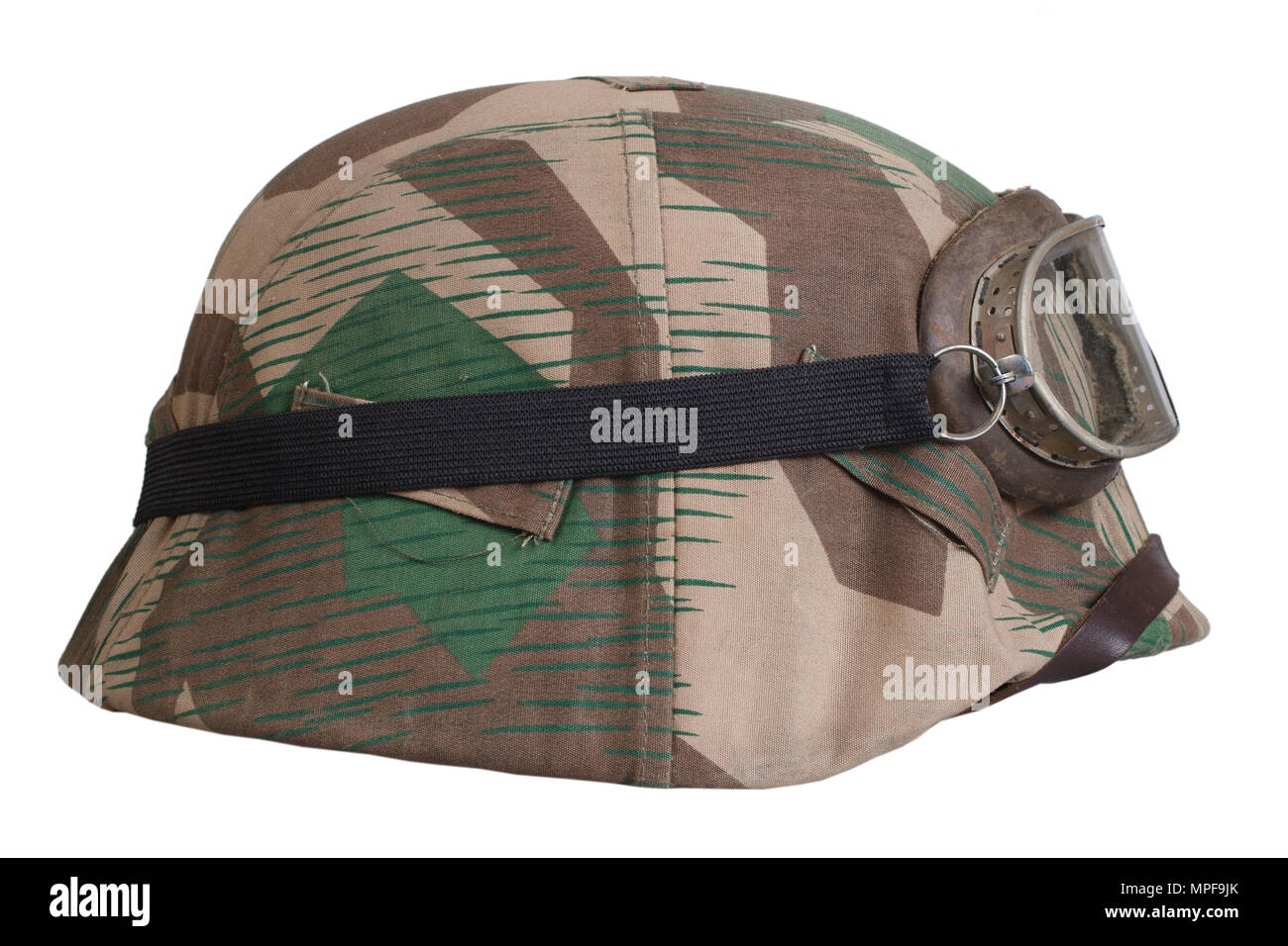 camouflaged nazi german helmet with protective goggles isolated Stock ...