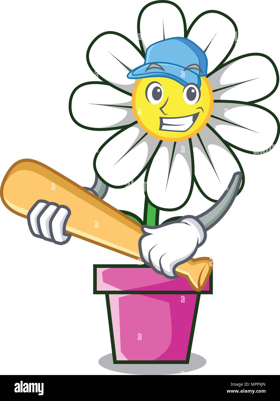 Playing baseball daisy flower character cartoon Stock Vector Image ...