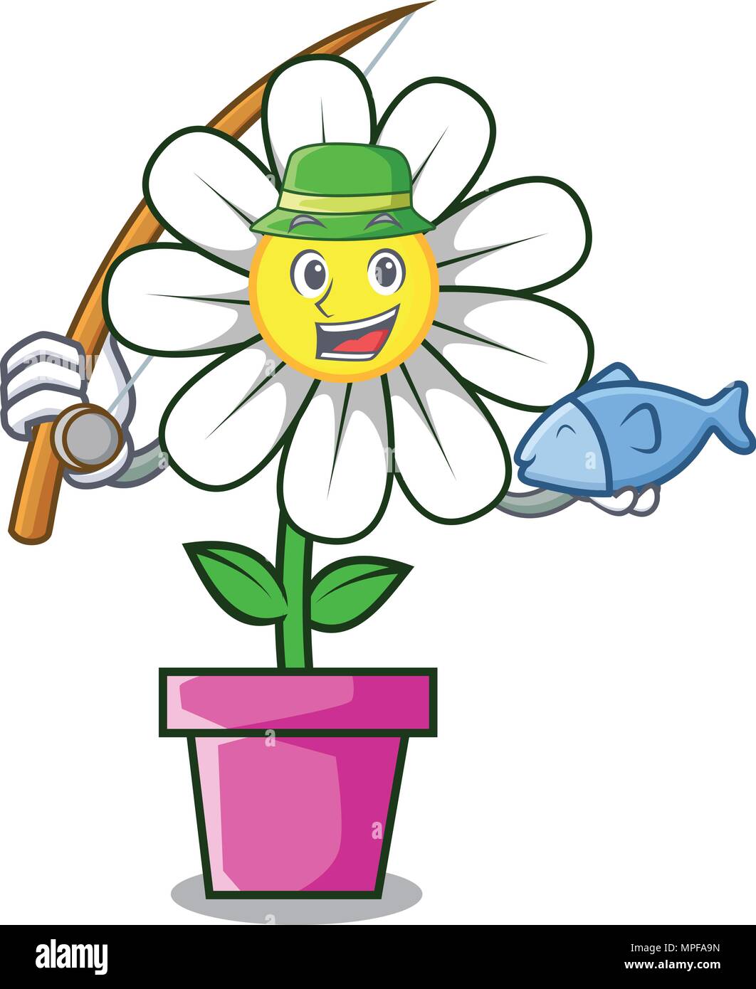 Fishing daisy flower mascot cartoon Stock Vector Image & Art - Alamy