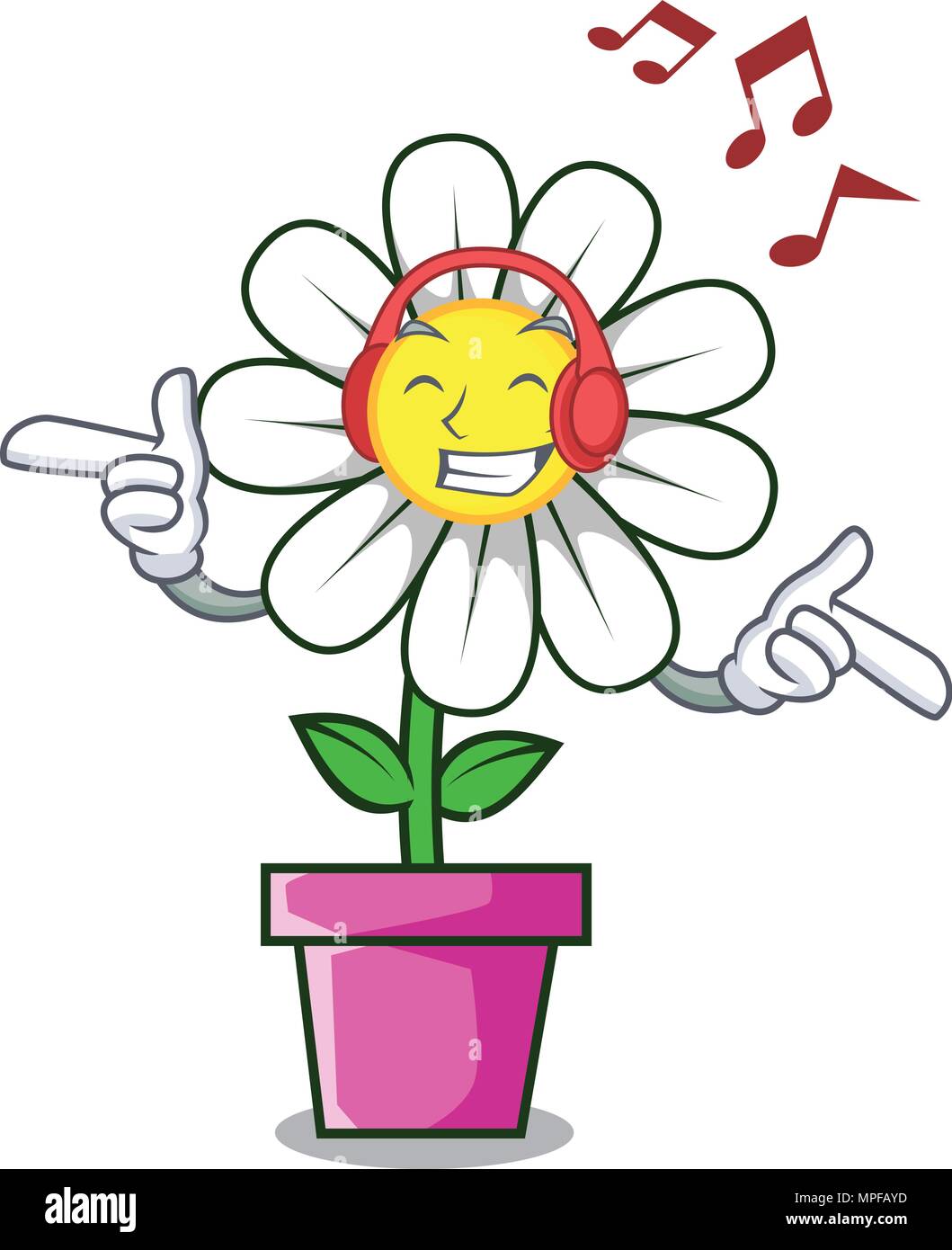 Listening music daisy flower mascot cartoon Stock Vector Image & Art ...