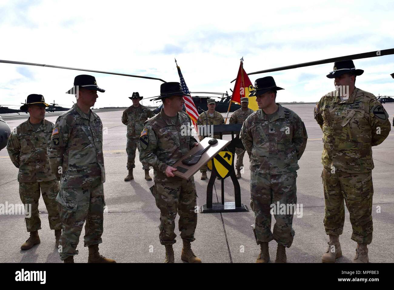 1st Air Cavalry Brigade commander Col. Cain Baker (center-left ...