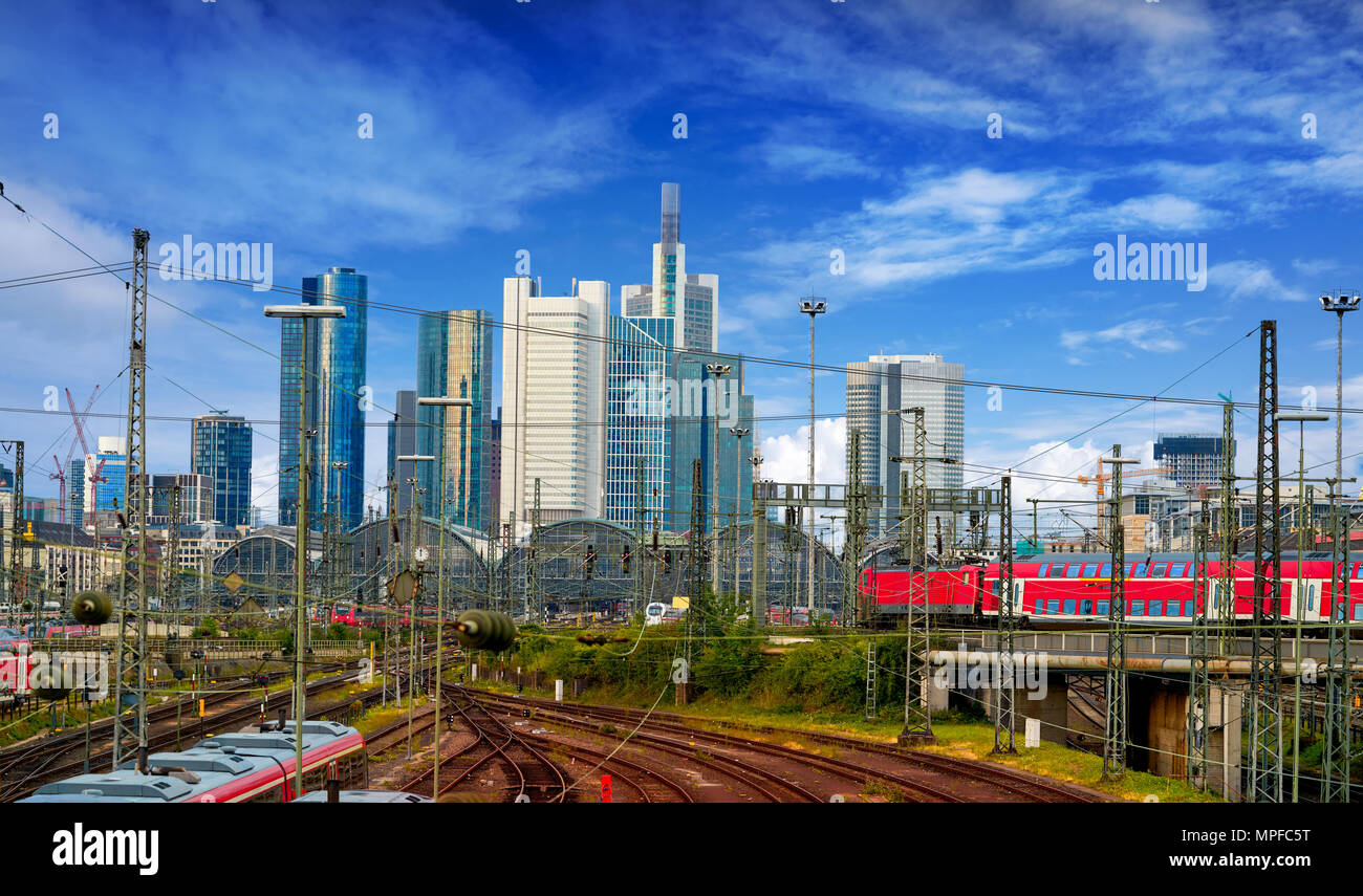 Frankfurt skyline from railway station in Germany Stock Photo - Alamy
