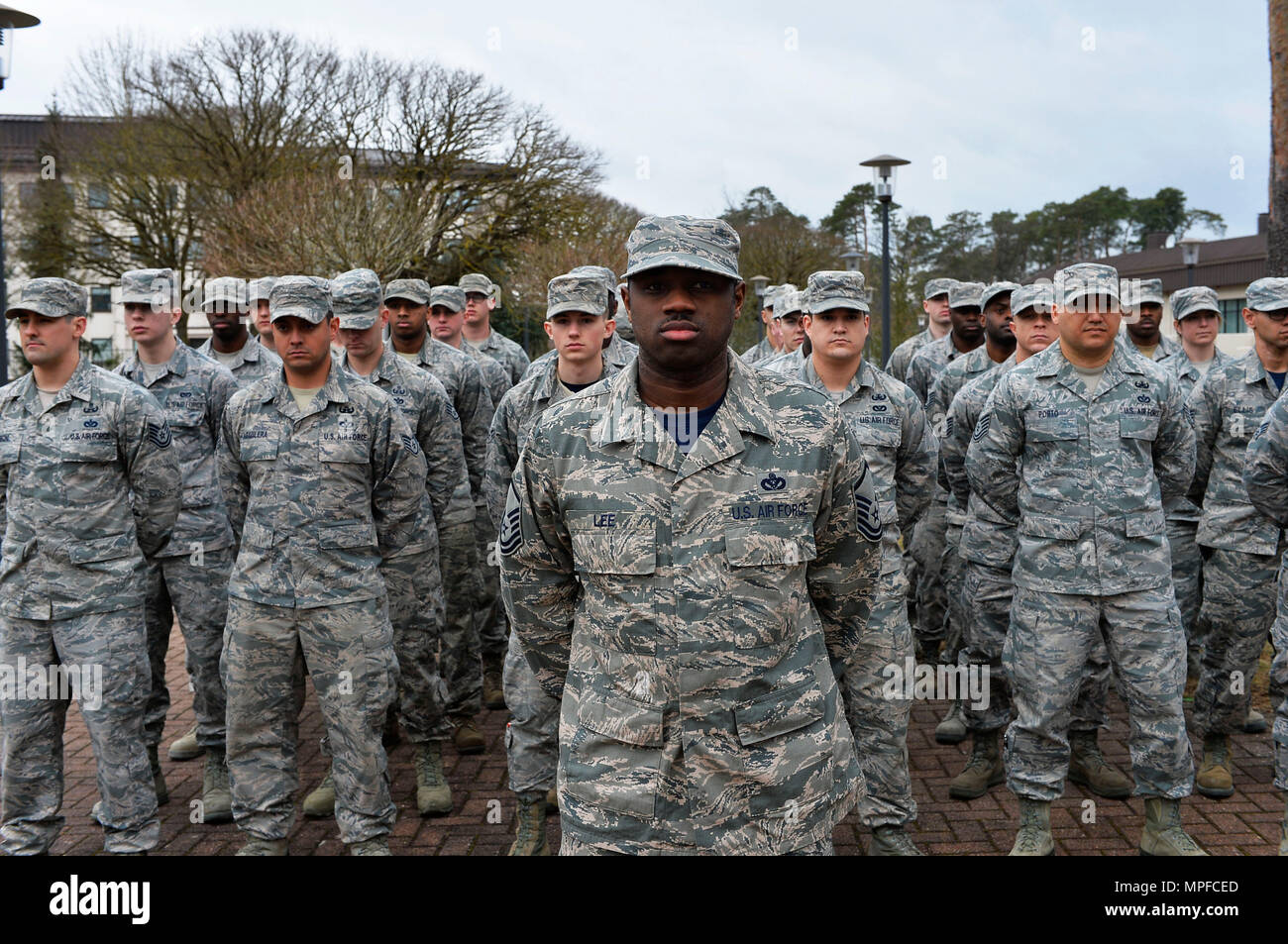 786th Civil Engineer Squadron Airmen stand at parade rest during a ...