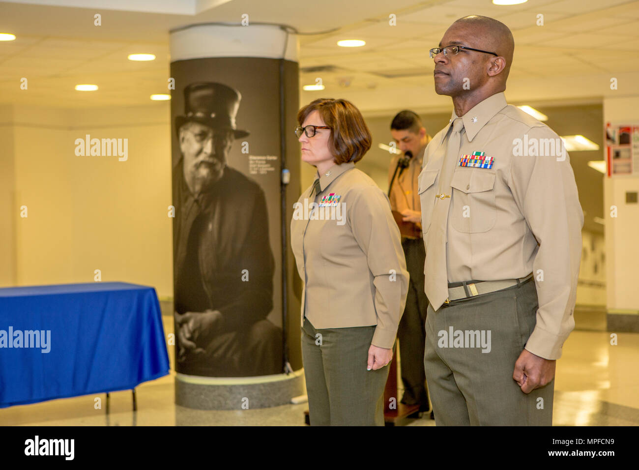 U.S. Marine Corps Col. Cheryl Blackstone, left, deputy director, G-10 ...