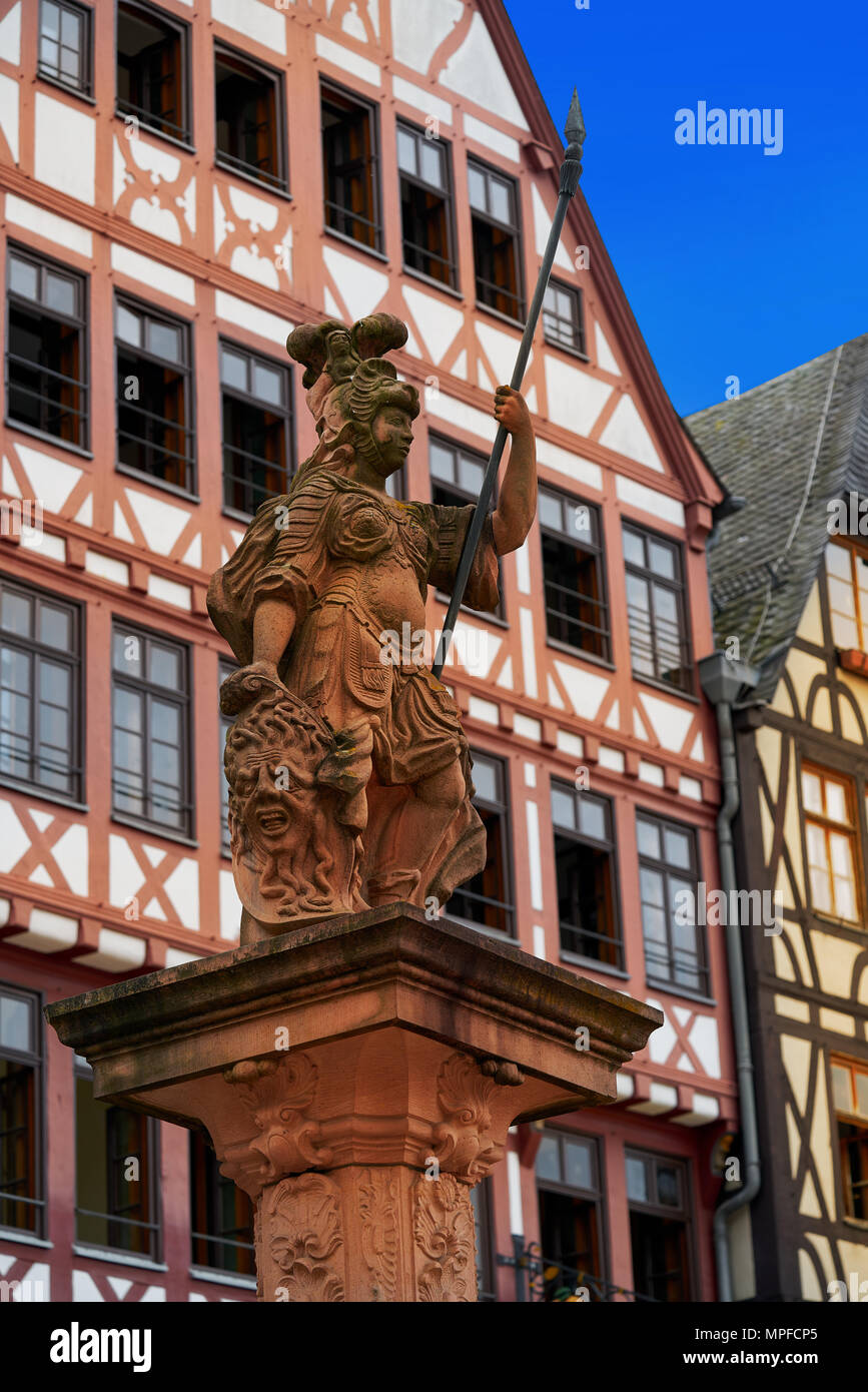 Frankfurt Justitia Lady Justice statue in Romerberg square of Germany ...