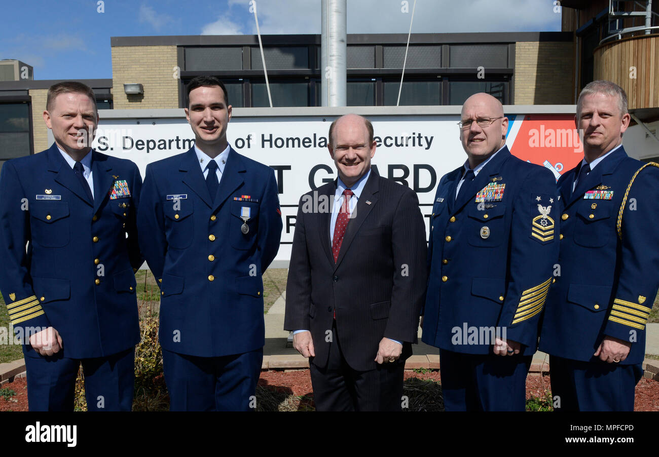 Leaders of the Coast Guard's Fifth District and Senator Chris Coons ...