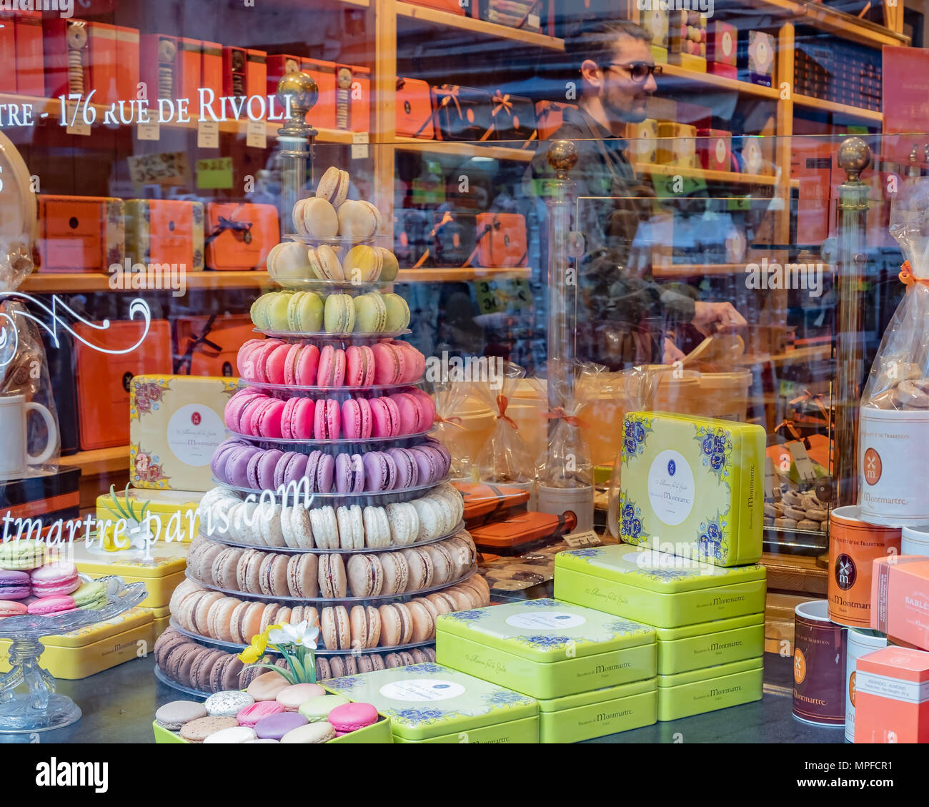 A stack of delicious macaron, a sweet meringue-based confection, are ...