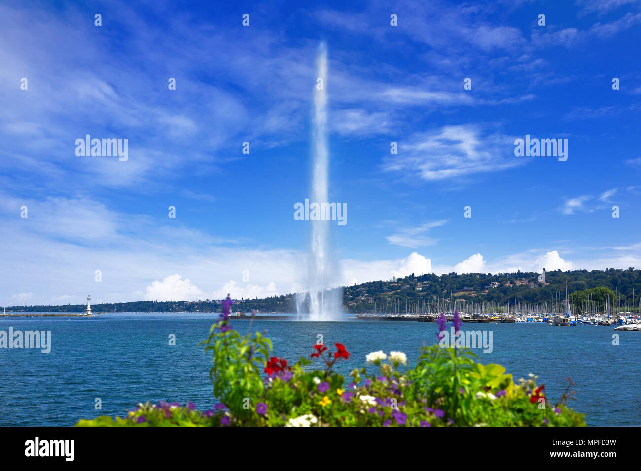 Geneva Geneve lake water Jet D'eau Switzerland Swiss Leman Stock Photo ...