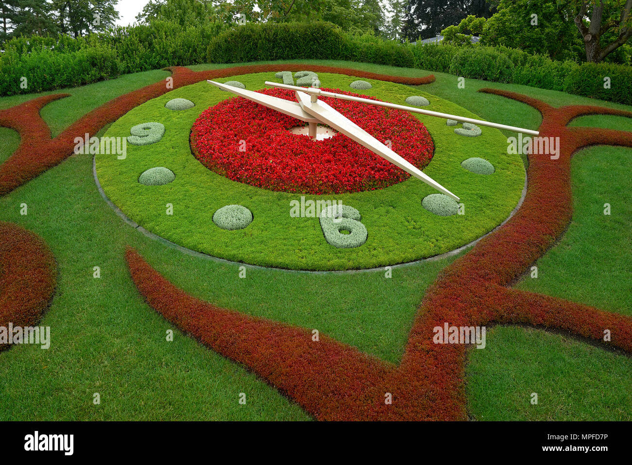 Flower clock in Geneve garden near Lake Geneva Switzerland Swiss Stock ...