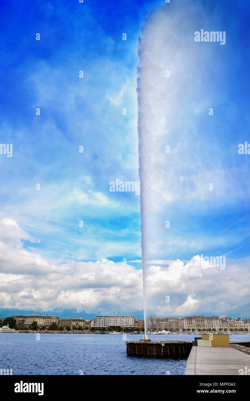 Geneva Geneve lake water Jet D'eau Switzerland Swiss Leman Stock Photo ...