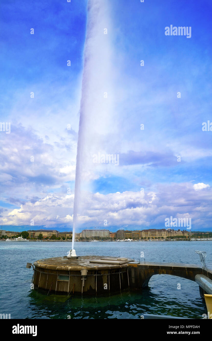 Geneva Geneve lake water Jet D'eau Switzerland Swiss Leman Stock Photo ...