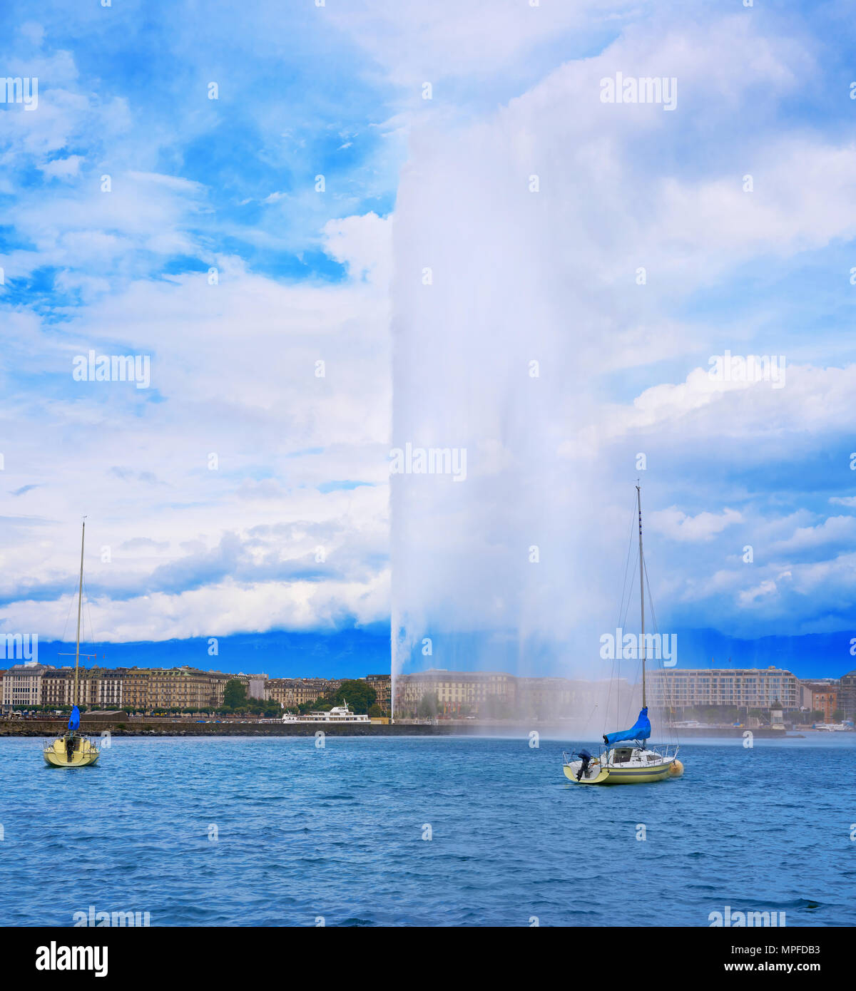 Geneva Geneve lake water Jet D'eau Switzerland Swiss Leman Stock Photo ...