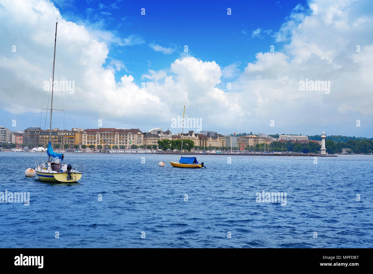 Geneva Geneve lake water Jet D'eau Switzerland Swiss Leman Stock Photo ...