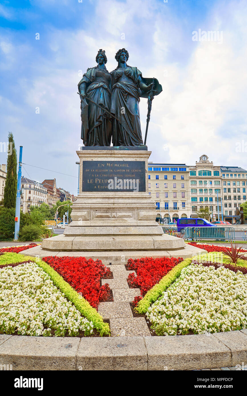 Statue Commemorating the Union of Geneva to Swiss in English garden ...