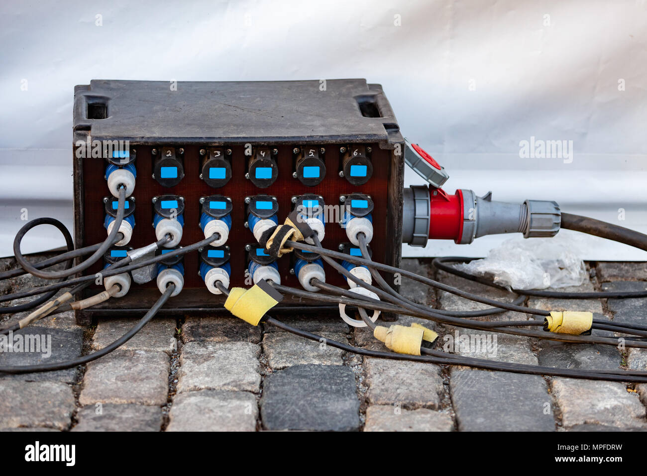 A powerful industrial electrical extension with 18 sockets for outdoor ...