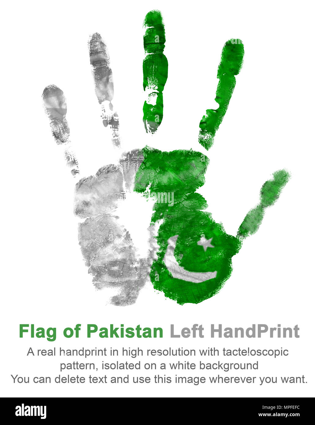 A real left hand impression in the colors of the flag of Pakistan ...