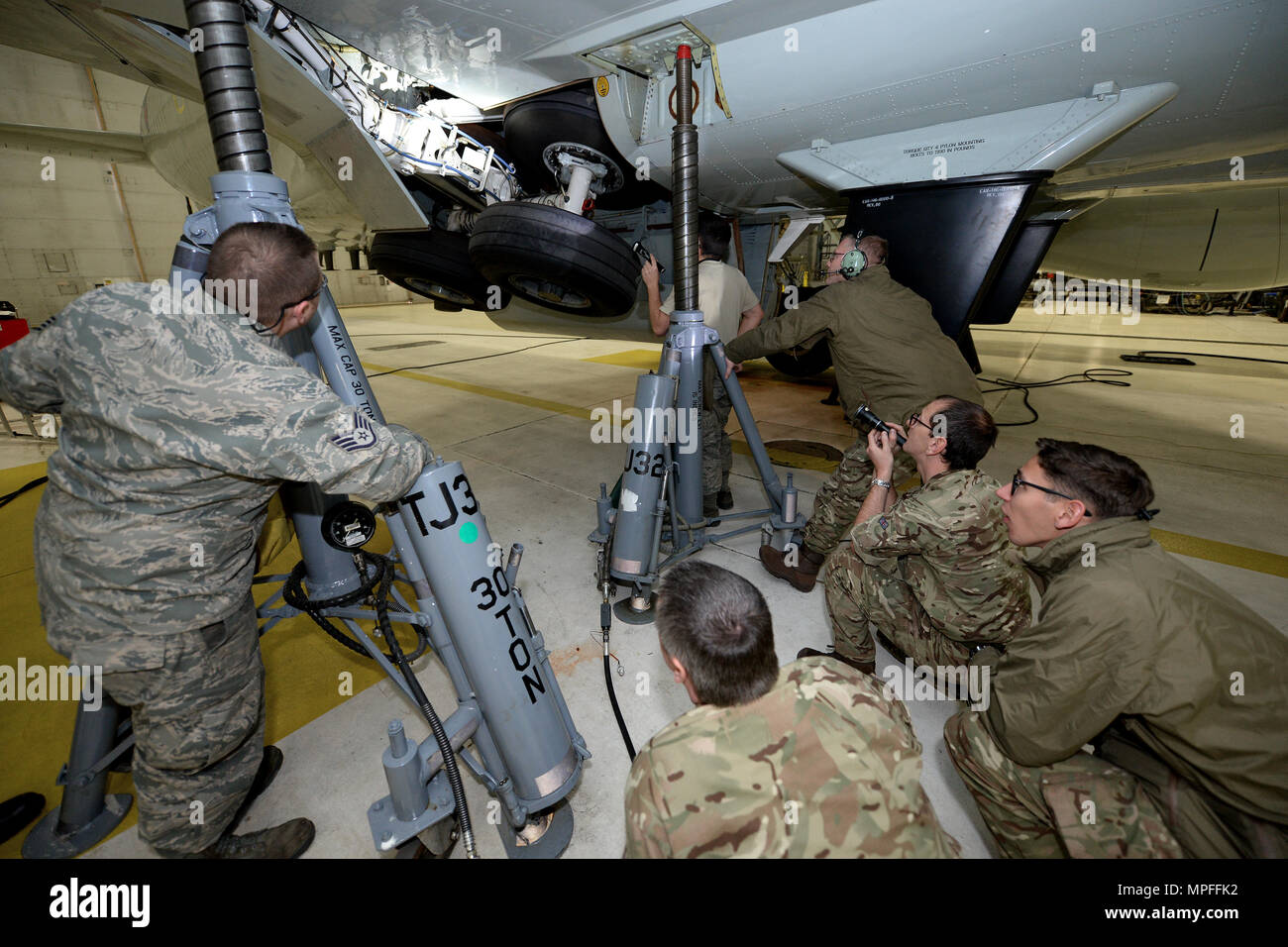 Royal Air Force 51 Squadron and 55th Maintenance Squadron maintenance ...