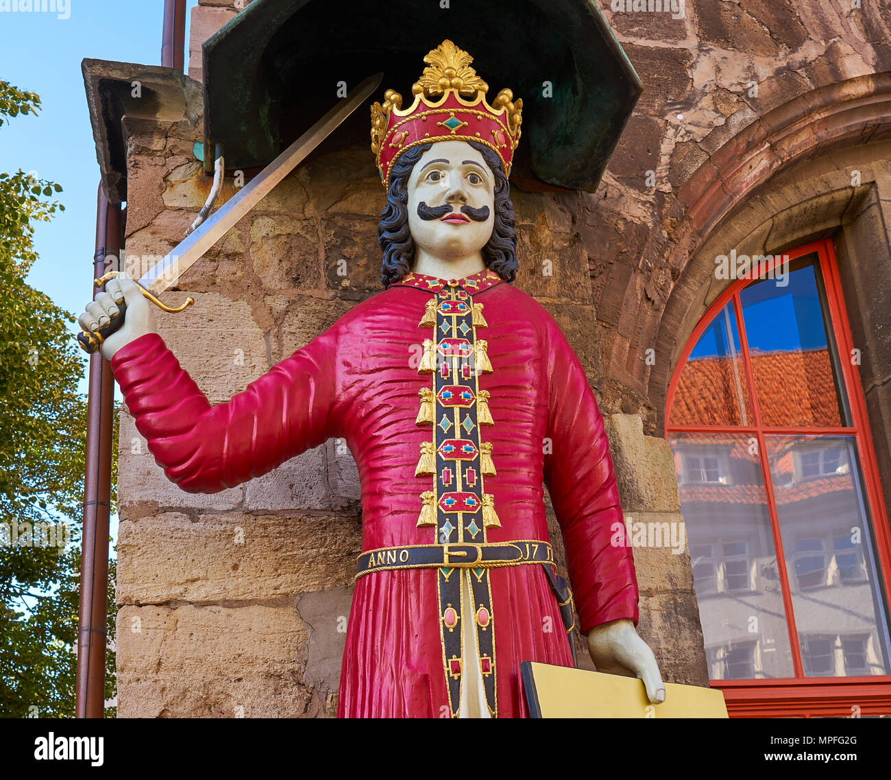 Roland figure at Stadt Nordhausen Rathaus in Thuringia Germany Stock ...