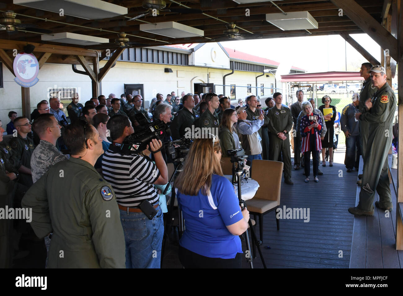 A large crowd gathered behind the 93rd Bomb Squadron to greet U.S. Air ...