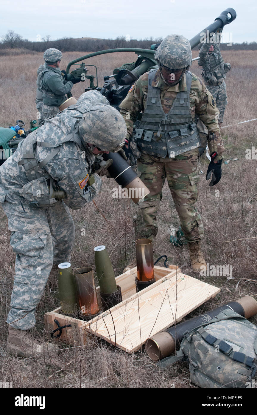 Oklahoma Army National Guardsmen with Alpha Battery, 1st Battalion, 160th Field Artillery ...