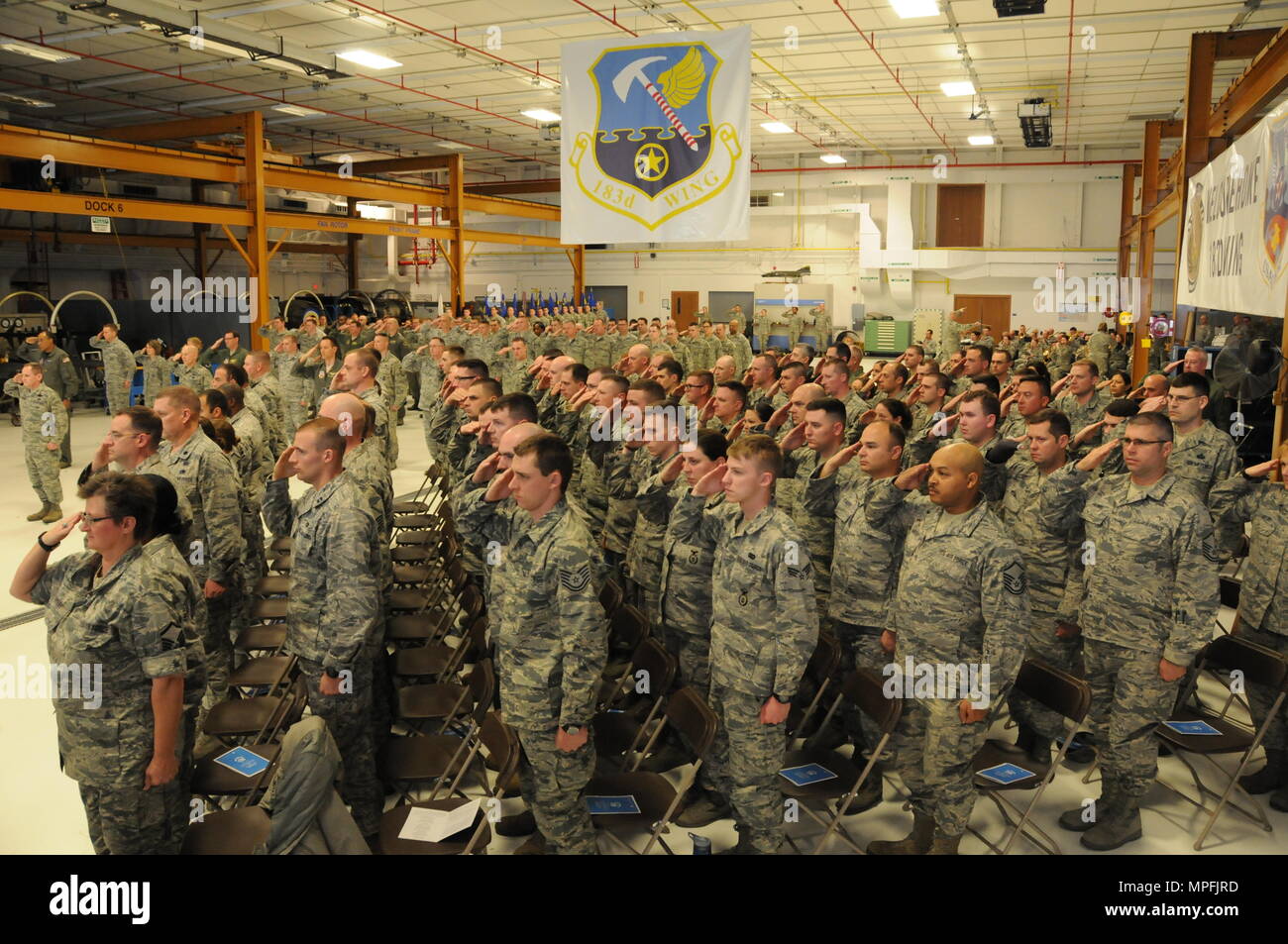 Members of the 183d Fighter Wing salute as the unit is redesignated as ...