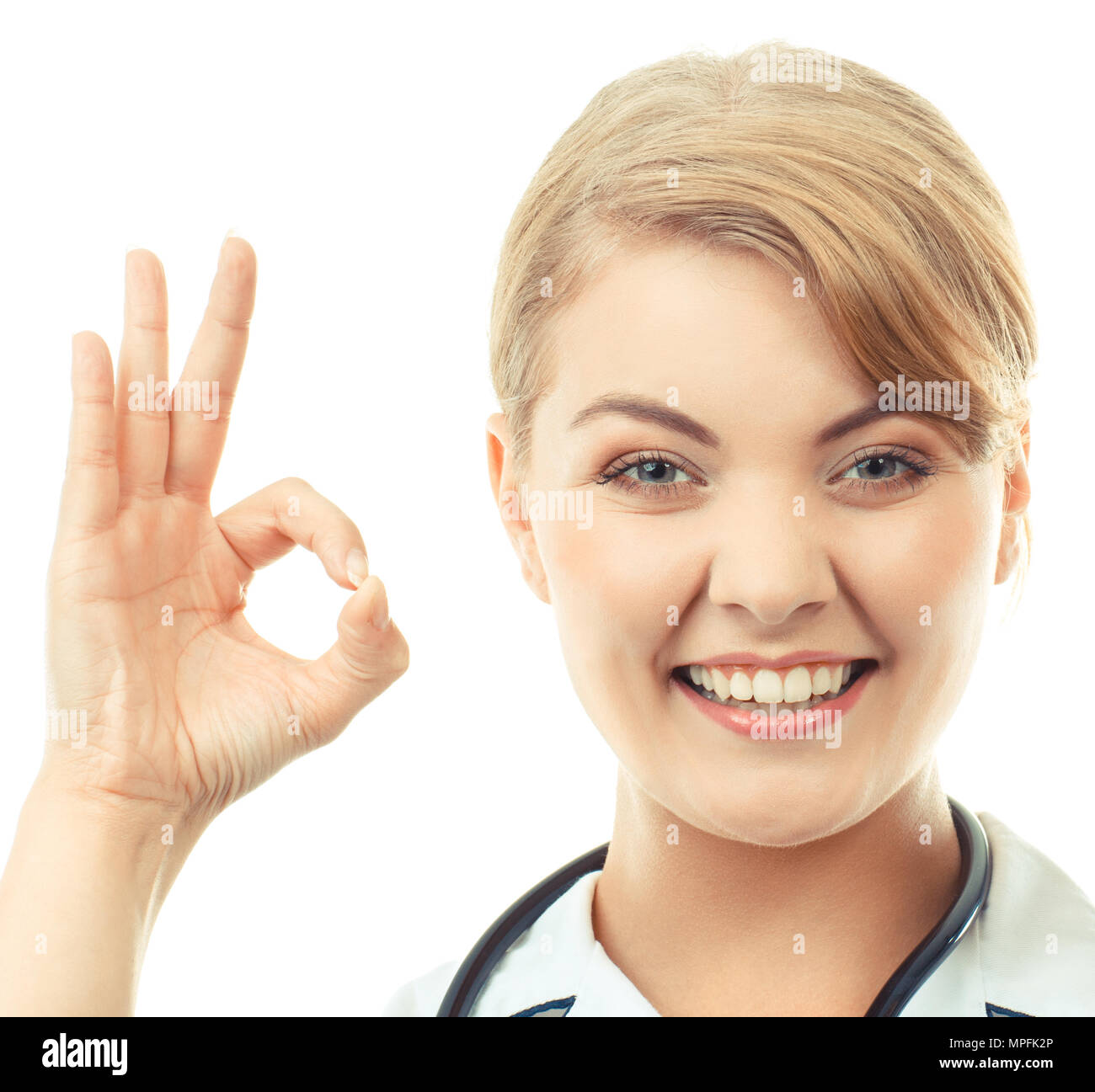 Happy smiling woman doctor showing sign ok, concept of positive human ...