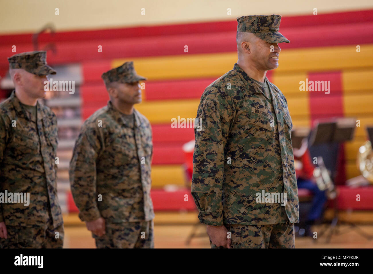 U.S. Marine Corps Master Sgt. Tracy A. Washington, commander of troops ...