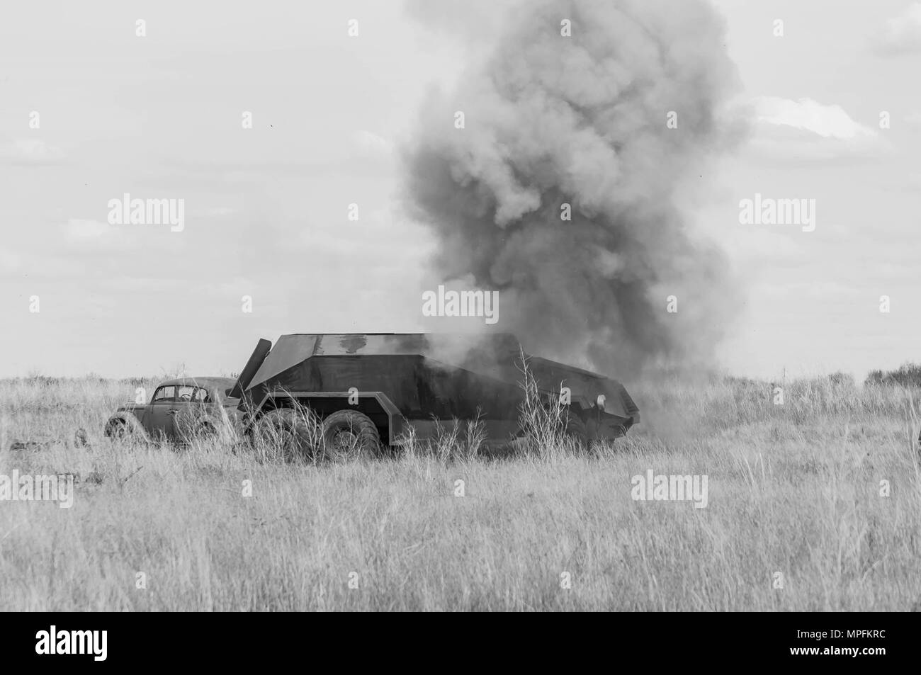2018-04-30 The Samara Region, Russia. A wounded armored car of the ...